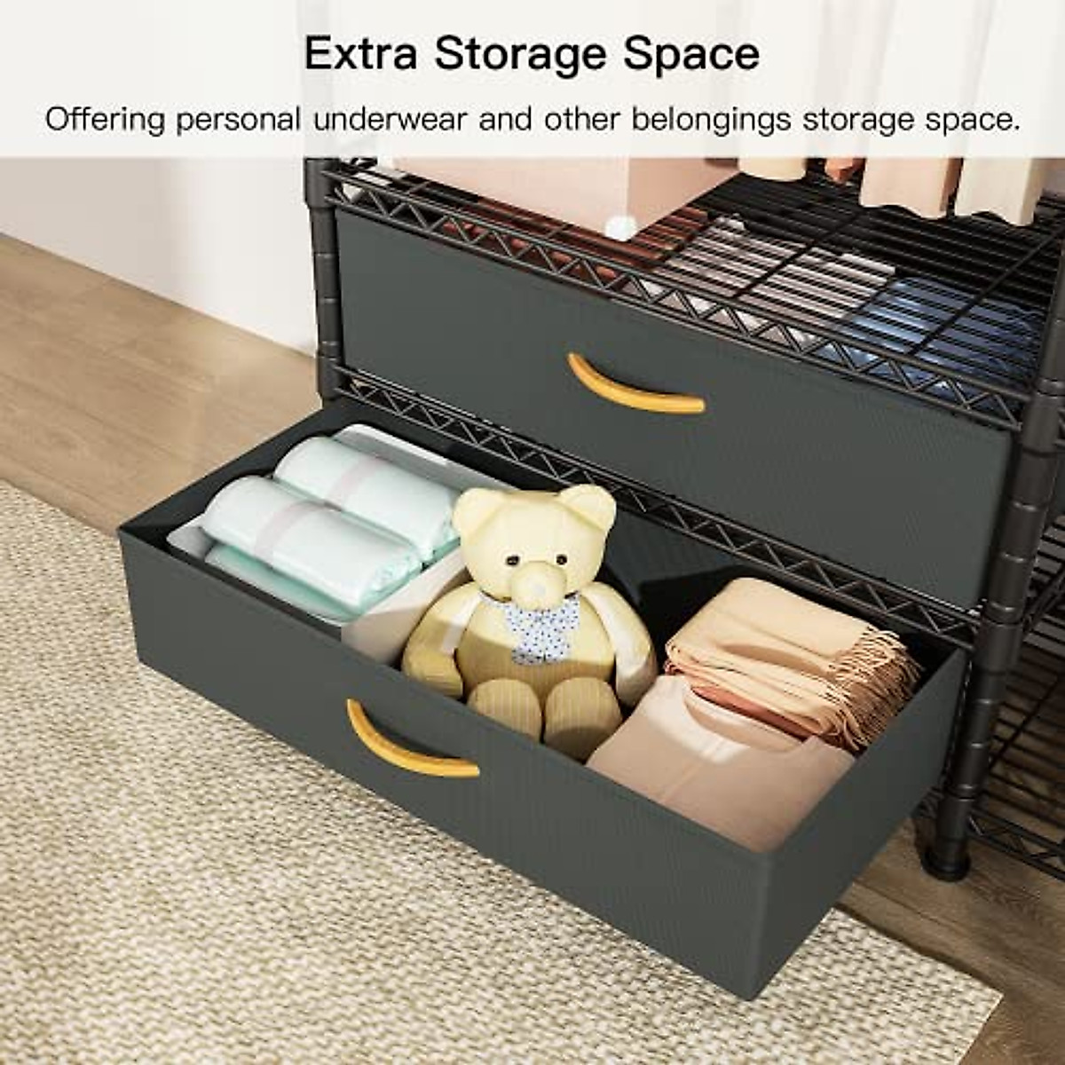 Ulif F3 Freestanding Closet Garment Rack, 5 Tiers Adjustable Heavy Duty Clothes Organizer Storage with 2 Fabric Drawers, Suitable for Bedroom, Apartment, and Cloakroom, 39.4"W x 14.5"D x 71.2"H, Black