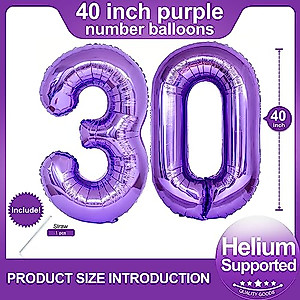Number 30 Purple Balloons 40 Inch Giant Purple 30 Number Foil Helium Balloons for 30th Purple Birthday Party Supplies 30th Anniversary Events Decorations