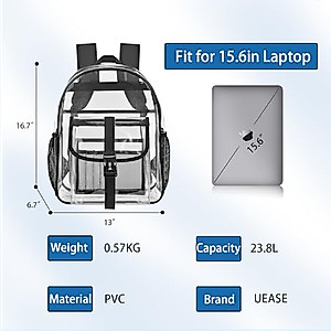 UEASE Clear Backpack for School Heavy Duty 17In Large Clear Bookbag Waterproof Transparent Backpack for Work College