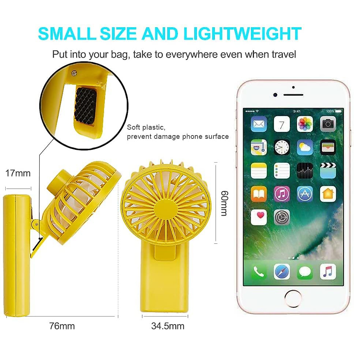 Nezylaf Handheld Fan Clip on Phone Laptop, Mini Fan Powerful Small Personal Portable Fan 1 Speeds USB Rechargeable Fan for Girls Woman Outdoor Travel (Yellow)…