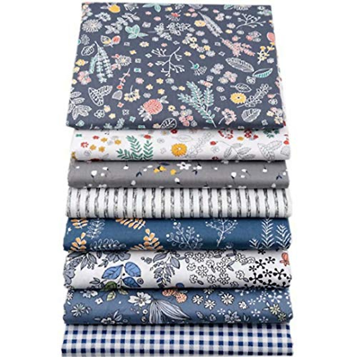 8PCS 50cm x 50cm Floral Twill Print Cotton Fabric Bundle Sewing Patchwork Precut Fabric Scraps Suitable for DIY Sewing Quilting and Various Handicrafts