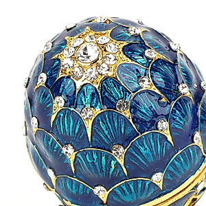 GLOGLOW Easter Egg Jewelry Organizer, Egg Shaped Trinket Box Hinged Jewelry Ring Holder Collectible Figurine Boxes (Blue) Jewelry Boxes