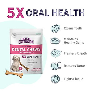 Health Extension Probiotic Dental Bones for Dogs, 8 Medium Bones – Supports Dental Health, Promotes Digestive Health, Ideal for Puppy Training