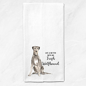 Watercolor Life is Better with an Irish Wolfhound Microfiber Kitchen Tea Bar Towel Gift for Animal Dog Lover