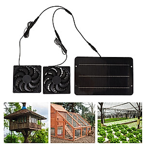 10W 12V Solar Panel Dual Fans Kit, Waterproof Portable Solar Powered Exhaust Ventilation Fan for Chicken Coop Greenhouse Shed PET Houses Window