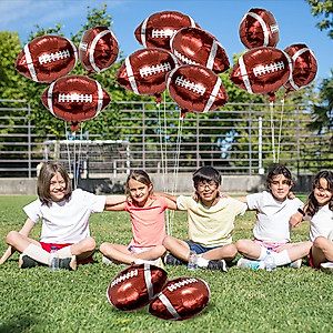 Deermon Super 12 Pack 20 Inches American Football Rugby Mylar Foil Balloons, Sports Themed Brown Football Decoration Party Helium Aluminum Balloon