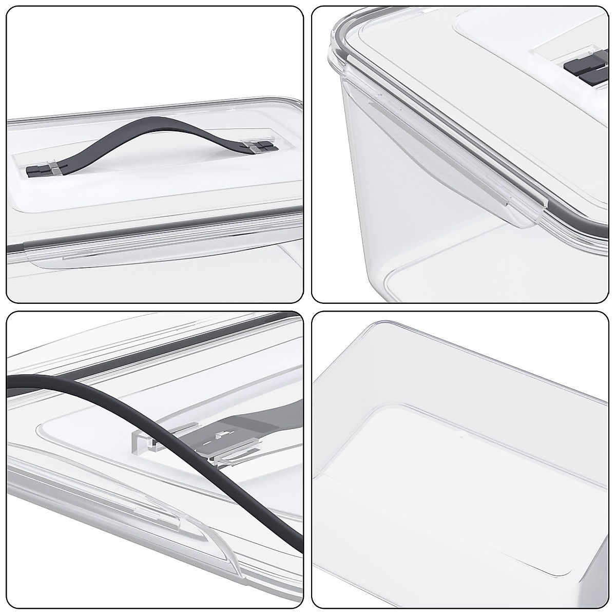 Ponpong 4 Packs Airtight Lid Food Storage Boxes Set, 15 Quart Plastic Food Storage Bin, Clear