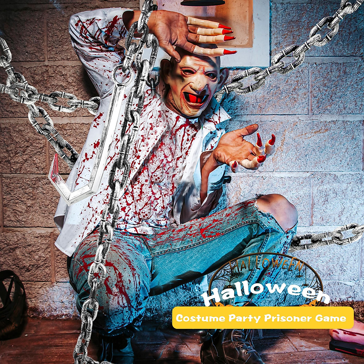 2 Pack Halloween Plastic Chain Props Halloween Fake Chain with Hook Halloween Chains Prop for Halloween Costume Party Prisoner Haunted Home Decoration