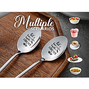 Coffee Spoons for Couples, 2 Pcs Stainless Steel Engraved Coffee Spoons, Coffee Lovers Gifts, Gift Ready Package, Let's Have Coffee Together Forever