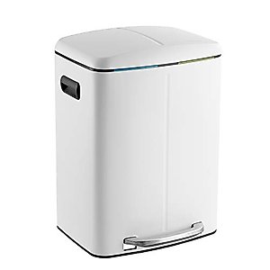 happimess Open Double Bucket Soft Close Step Trash Can, 10.5 Gallon, White