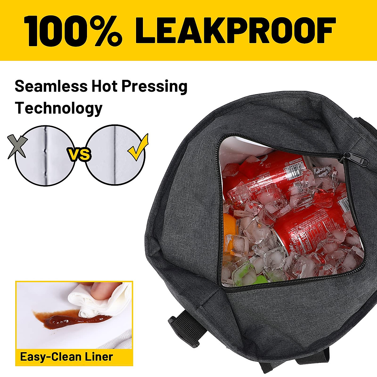 MIER Insulated Lunch Bag for Women Mens Adults Large Lunch Tote Bags Lunch Box Cooler for Work Picnic Beach with Shoulder Strap, Water Bottle Holder, Dark Grey