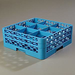Carlisle FoodService Products RG9-214 OptiClean 9 Compartment Glass Rack with 2 Extenders, 7.12", Polypropylene, Blue
