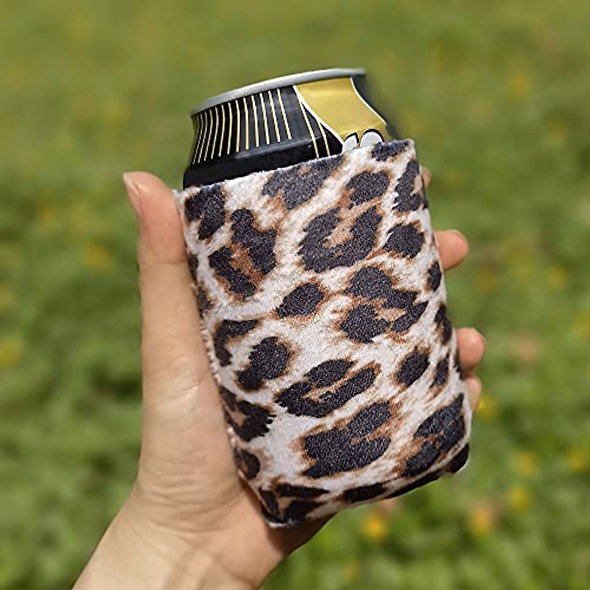 OKITCHEN Set of 3 Neoprene Beer Can Cooler Sleeve,Insulated Can Holder Sleeve for 12 oz Standard Iced Beer Can Bottle,Coral Fleece Super Soft Hand Feel,Leopard and Zebra Animal Pattern for Party