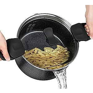 MICHELANGELO Stock Pot with Lid 6 Quart Cooking Pot Nonstick Soup Pot with Twist and Lock Handles, Aluminum Pasta Pot with Granite Coating, Induction Compatible
