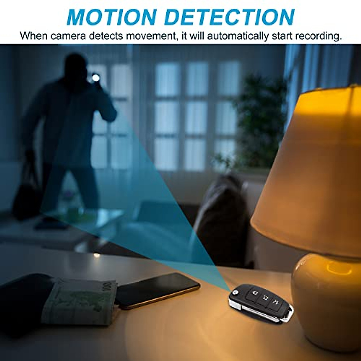 HD 1080P Mini Car Key Camera Video Spy Cam, Portable Small Security DVR Cam with IR Night Vision/Motion Detection,Mini Recording Device for Indoor & Outdoor No Needed WiFi No Audio