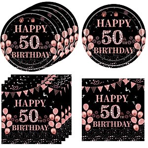 40 Pcs 50th Birthday Decorations for Women Rose Gold Pink Birthday Supplies1975 Happy 50th Birthday Party Supplies Plates and Napkins for gifts women