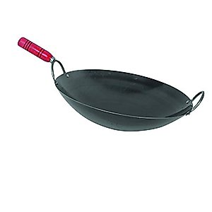 Thunder Group Iron Wok with Wood Handle, 16-Inch