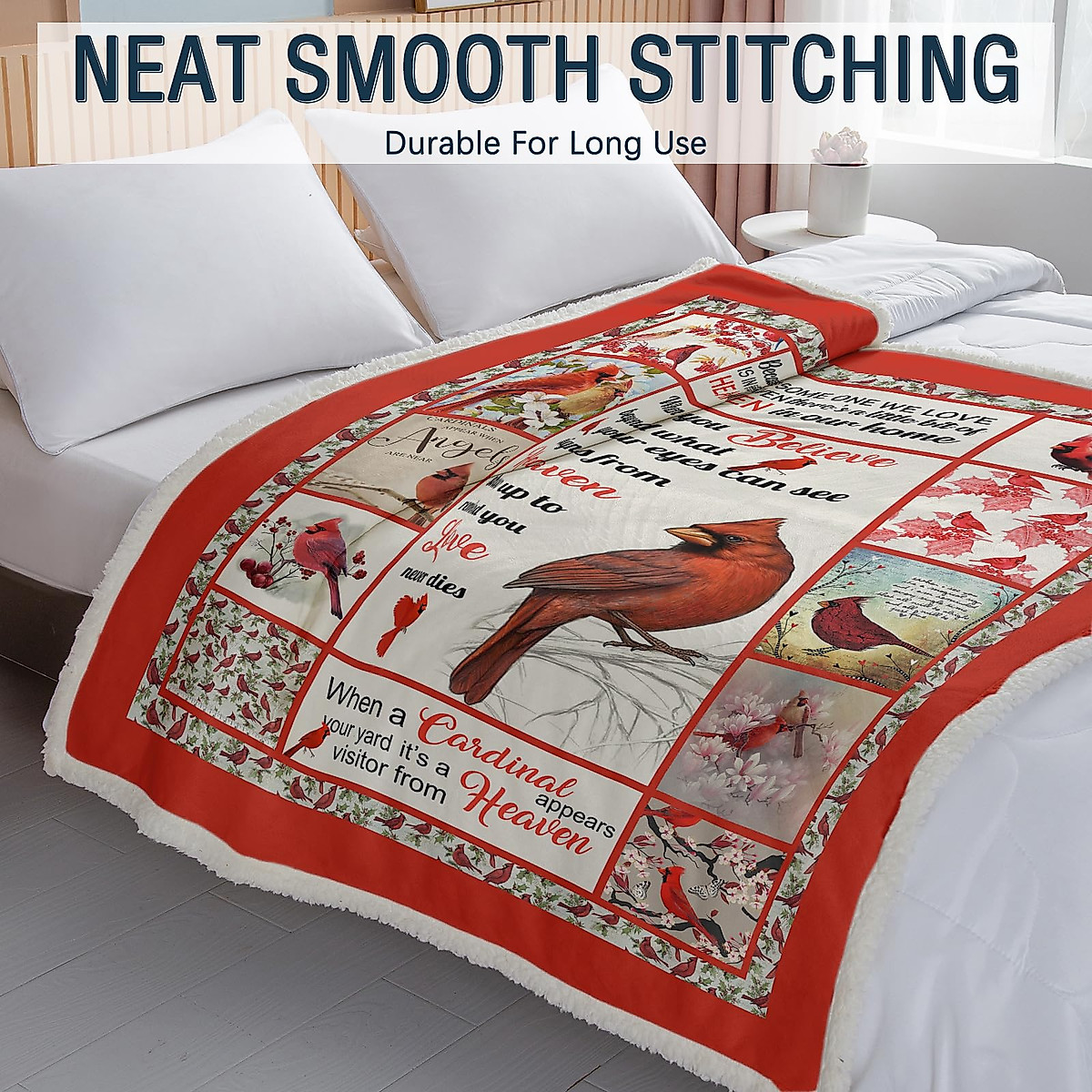 BEDMUST Cardinal Blankets and Throws Soft Cozy Red Bird Sherpa Blanket Women Bedroom Decor Cardinal Memorial Gifts for Grandma (60x80 inches)