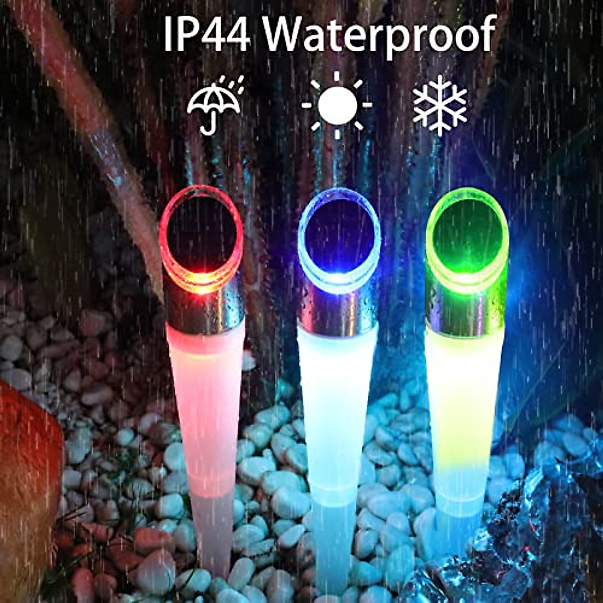pearlstar Solar Lights Outdoor Garden Pathway Lights LED Landscape Lighting Waterproof for Path Lawn Patio Yard Walkway Driveway,4 LED Bulbs& 2 Lights Effect,White&Color Changing Lights (4pack)