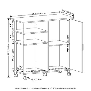 Furinno Helena Utility Kitchen Island and Storage Cart on Wheels, 4-Tier, Stainless Steel Tubes, White Oak/Chrome