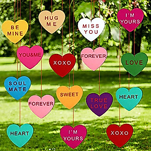 Tatuo 24 Pieces Valentine's Day Conversation Heart Felt Garland Heart Shaped Hanging Garland Yard Sign Outdoor Lawn Decoration with Red Ribbon for Valentine's Day Wedding Parties Decorations