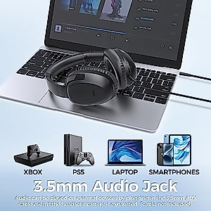 Fcyao S3 Active Noise Cancelling Flexable Headphones, Over Ear Wireless Foldable Bluetooth Headphones, 60H Playtime, Hi-Fi Stereo Sound, Travel Case Included, On-Ear Headset with Microphone, Black