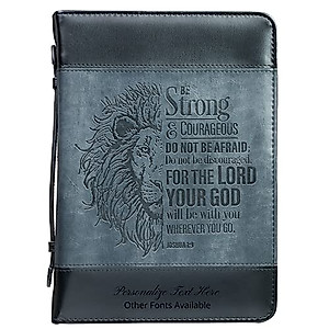 Custom Bible Cover for Men Two-Tone Joshua 1:9 Faux Leather Christian Gift for Father, Brother, Son, Grandpa, Grandson Laser Engraved Imprinting Your Text Name (Medium)