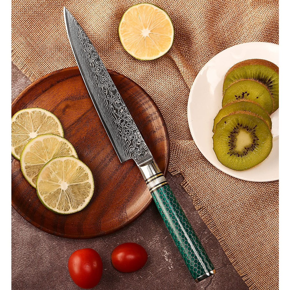 Utility Paring Knife 6 Inch Damascus Chefs Knife Utility Kitchen Knife Japanese VG10 Kitchen Paring Knives 67-Layer High Carbon Stainless Steel Knife Fruit Knife Christmas Gift