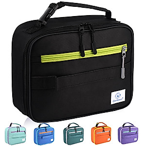 Genteen Insulated Lunch Bag, Lunch Box Kids Double Zipper Kids Lunch Bag,Durable Soft Bag & Freezable Lunch Bag Black Lunch Bag for Boys Mens Reusable Lunch Bag for School,Work,Outdoor
