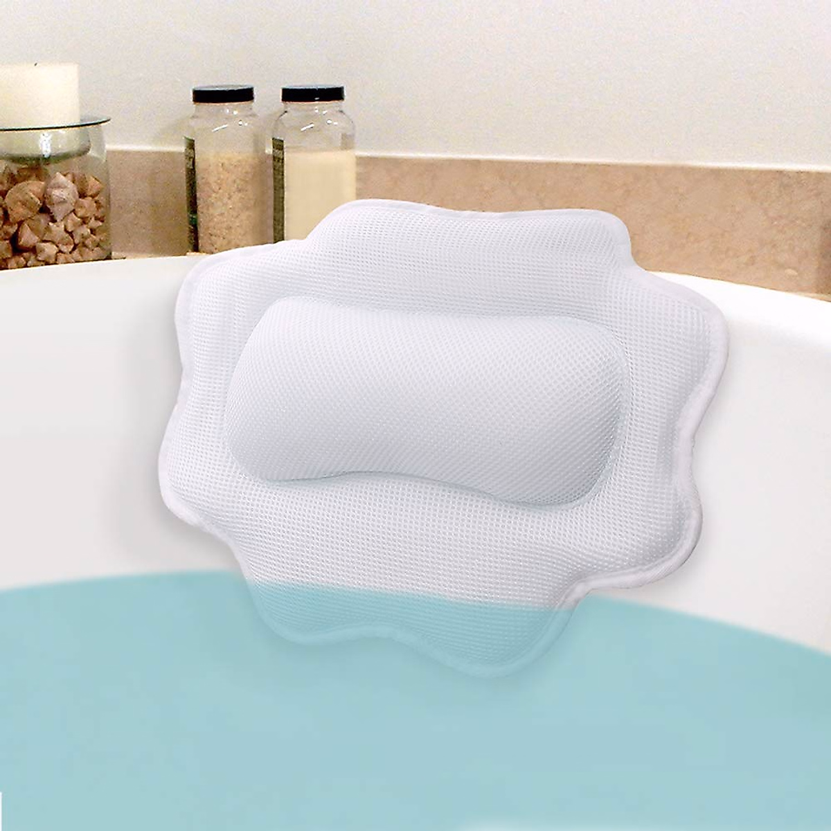 Beautybaby Bathtub Spa Pillow, Non-Slip 4 Strong Suction Cups, Bath Pillows for Tub, Head, Neck, Shoulder Support, Breathable Relax Comfort