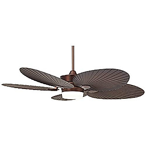Casa Vieja 52" Casa Breeze Tropical Coastal Indoor Outdoor Ceiling Fan with Light LED Remote Control Oil Brushed Bronze Palm Leaf Damp Rated for Patio Exterior House Porch Gazebo Garage Barn