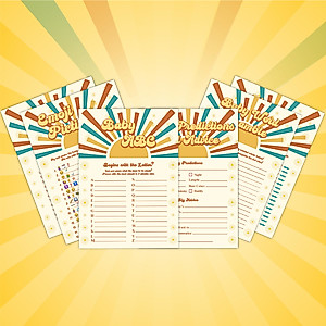 Here Comes the Son Baby Shower Decorations and Games - 6 Baby Shower Games, 25 each - Baby ABC, Baby Predictions and Advice, Baby Word Scramble, Emoji Pictionary, Mommy or Daddy, The Price is Right