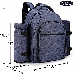 4-Person Picnic Backpack Bag with Cooler, Removable Water Bottle/Wine Rack, Outdoor Fleece Blanket, Plate and Cutlery Picnic Set (4-Person, Gray)