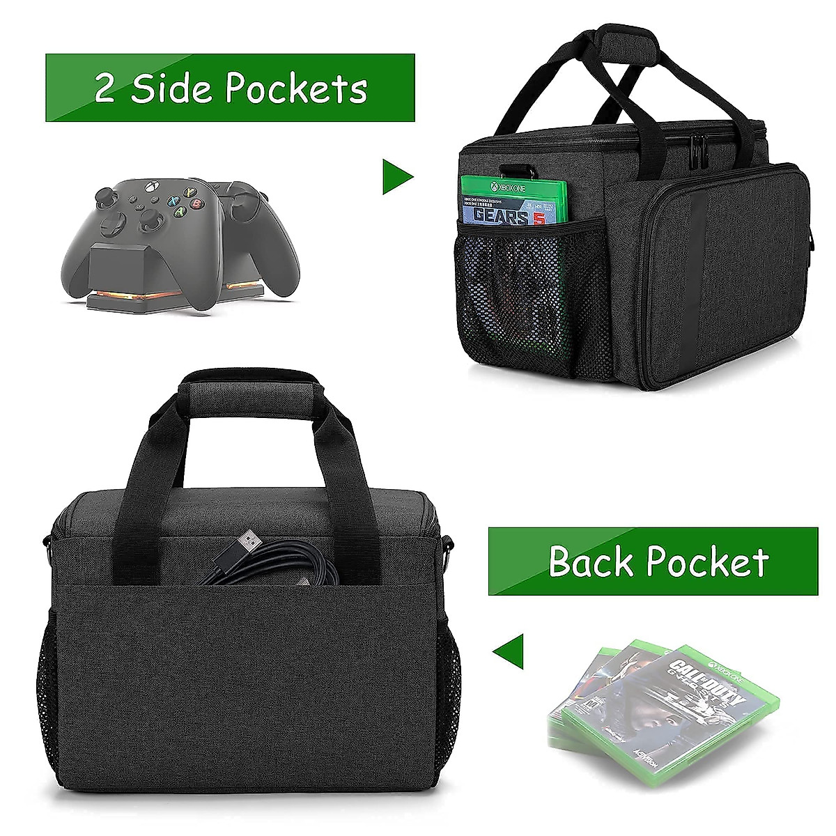 CURMIO Game Console Carrying Case Compatible with Xbox Series X, Game Disc Storage Bag for up to 24 Discs Compatible for PS4/PS4 Pro/PS3/PS5/Xbox One/Xbox Series X/S