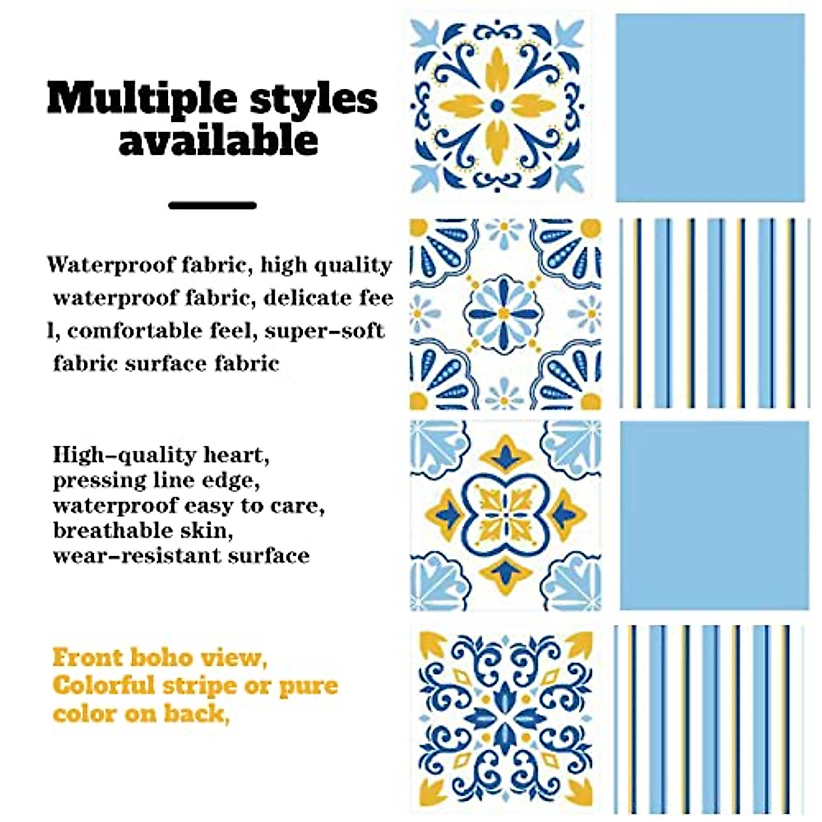 cygnus Outdoor Pillow Covers 18x18 Waterproof Patio Pillows Boho Flower and Colorful Stripe Summer Outside Pillows for Funiture Garden Picnic Set of 4,Blue and Yellow