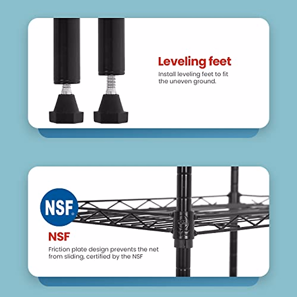 Yewuli 5 Tier Metal Shelves Storage Rack Pantry Shelving Unit Small Standing Shelf, Adjustable Organizer Racks Wire Shelving Unit for Laundry Bathroom Kitchen Closet, Black