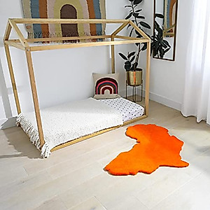 Lith African Map Faux Rabbit Fur Area Rug & Throw - Client Call It Impactful Gift- Soft Plush Luxurious Chair Couch Sofa Bed Cover or Nursery Floor - 3x3 ft (Orange)