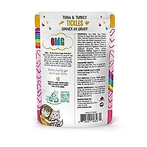 Weruva B.F.F. OMG - Best Feline Friend Oh My Gravy!, Tuna & Turkey Tickles with Tuna & Turkey in Gravy Cat Food, 3oz Pouch (Pack of 12)