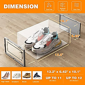 Fixwal XL-Large Shoe Storage Box, 12 Pack, Clear Plastic Organizers for Closet, Stackable, 13.2 x 10.1 x 6.42 Inch