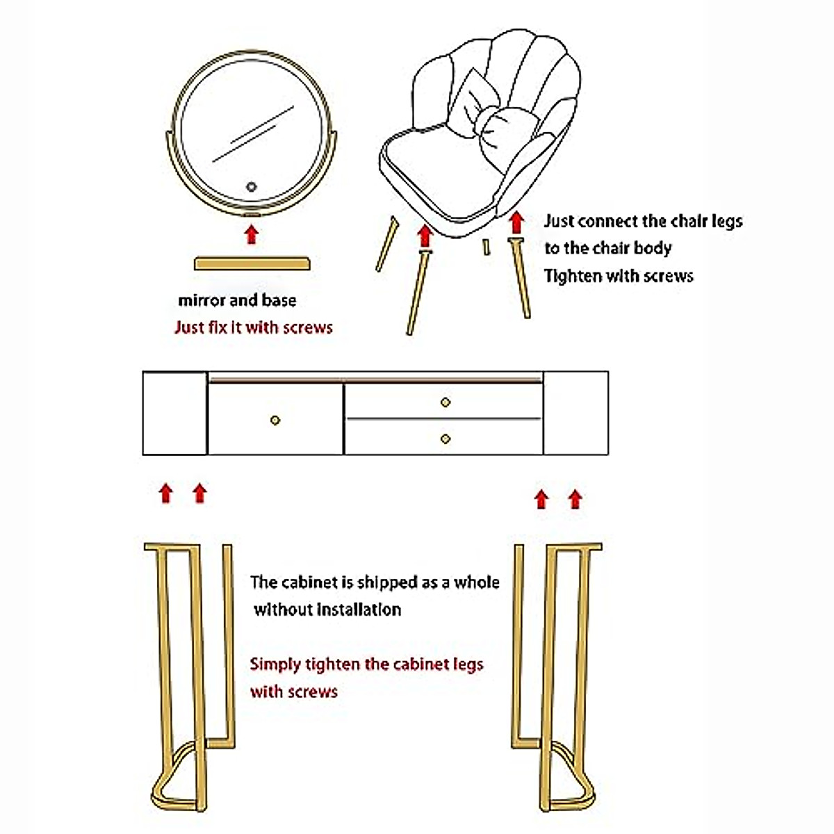 Bedroom Vanity Vanity Table with 3-Color Adjustable Touch Light, Large Vanity Table Set,Vanity Makeup Desk with Tempered Glass Desktop, for Women Girls (Size : 120cm-white)