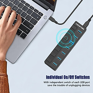 Powered USB 3.1/3.2 Hub, VANOTOM 7-Port Charging USB 3.1/3.2 Gen 2 Hub, Superspeed USB Splitter up to 10Gbps with Power Adapter and Individual On/Off Switches for PC and Laptop