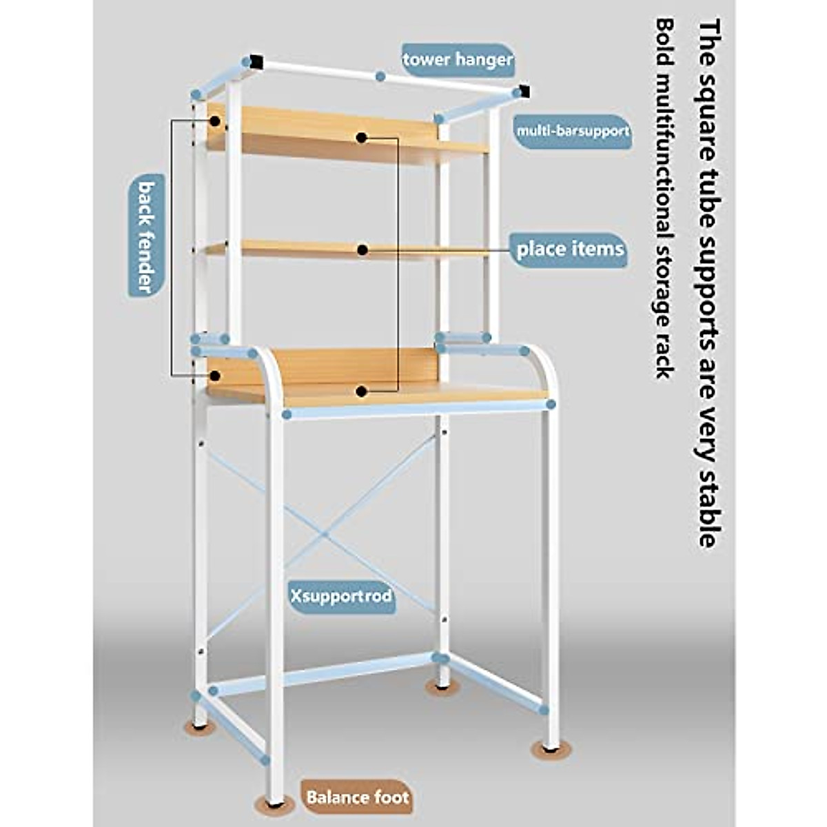 Washing Machine Rack Toilet/Washing Machine Storage Rack 3 Tier Laundry Room Shelf Above, 3 Tier Laundry Room Rack, Washer Storage Utility Rack, Adjustable Bathroom Organization Space Saving
