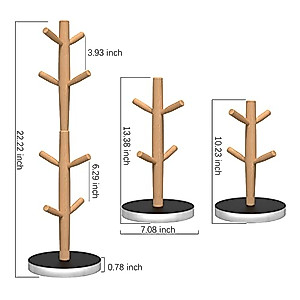 ONEDONE Mug Tree, Coffee Mug Holder 3-in-1 Coffee Mug Tree for Counter 22" Height Adjustable Solid Wood Coffee Cup Holder Anti-tip Coffee Mug Stand with 0.8" Thick Acrylic Bases (Black & Clear)