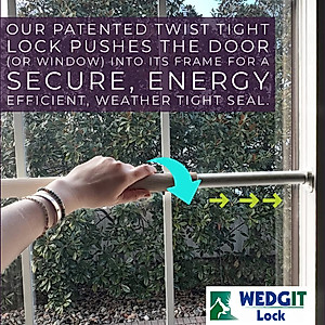 Wedgit Maxi Twist Tight Large Size Sliding Door Security Bar Extends 25 to 42”, Sliding Door Lock Bar to Keep Intruders from Getting in, Also Ideal for Sliding & Single Hung Windows, White