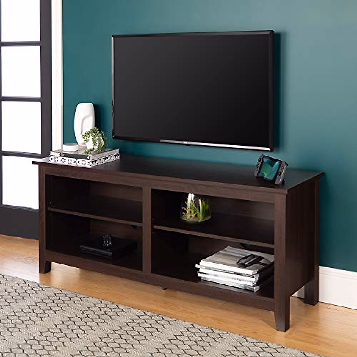 Walker Edison Wren Classic TV Console Entertainment Media Stand with Storage for Televisions up to 65 Inches, 58 Inch, Espresso