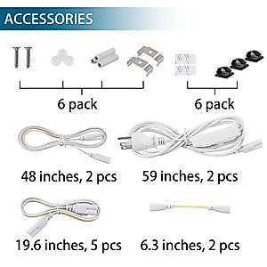 Barrina LED Under Cabinet Lighting, 12 inches, 5W 600LM 5000K, Super Bright, Separately Controllable Shop Light, Strip Lights Bar, Under Counter Lighting Fixture for Kitchen, Cupboard, 6-Pack