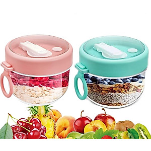 Portable Overnight Oats Containers with Lids and Spoon, Overnight Oats Jars for Breakfast, MealPrep Jar Airtight, 20 OZ, Large, Airtight, Set of 2