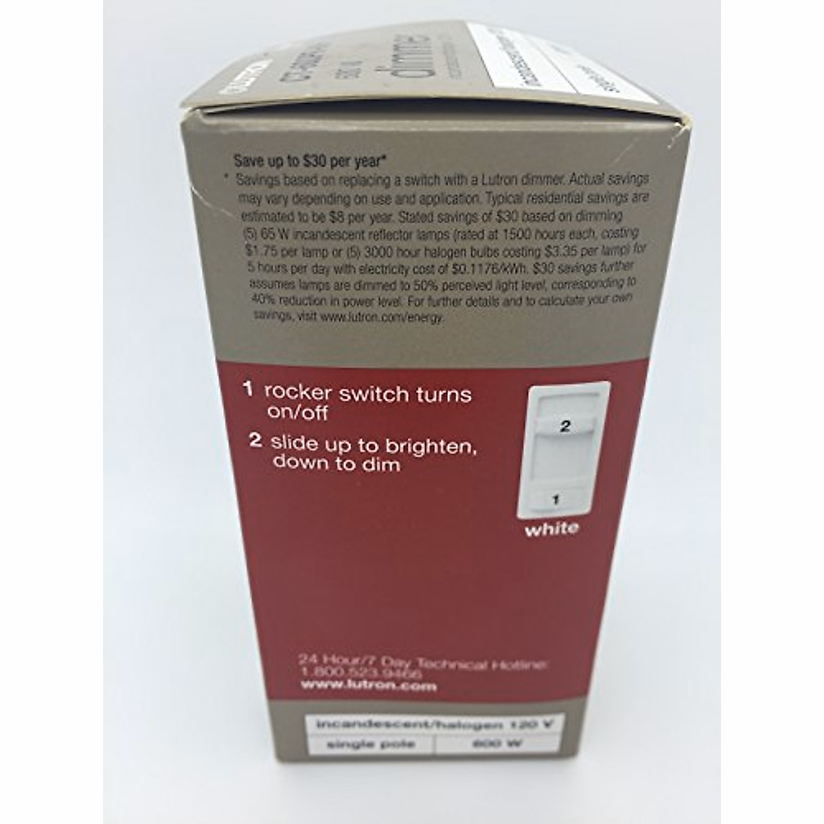 Lutron CT-600PR-WH Skylark Contour 600W Single Pole Preset Dimmer - White