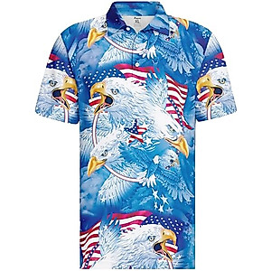 PAGYMO Golf Shirts for Men Hawaiian Funny Crazy Print Mens Polo Shirt Eagle Flag Shirt, X-Large, Aop-polo-69379