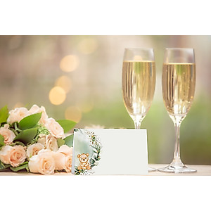 Place Cards for Greenery Bear Party, Editable Name Place Cards, Seating Place Cards for Tables, Tent Style Cards for Baby Shower, Birthday Party, Easy Folding, Pack of 25 Escort Cards(B02)